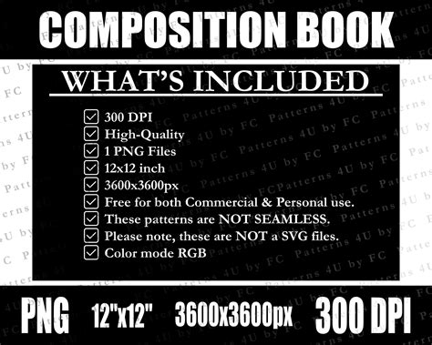 Composition Book Cover Digital Paper Composition Notebook Digital