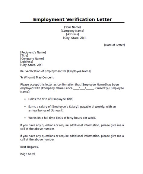 FREE 7 Employment Verification Letter Templates In PDF MS Word