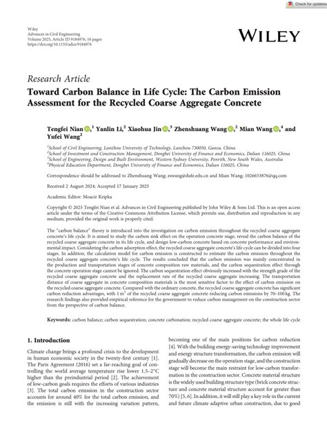 Pdf Advances In Civil Engineering 2025 Nian Toward Carbon