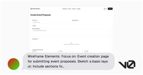 Wireframe Elements Focus On Event Creation Page For Submitting Event