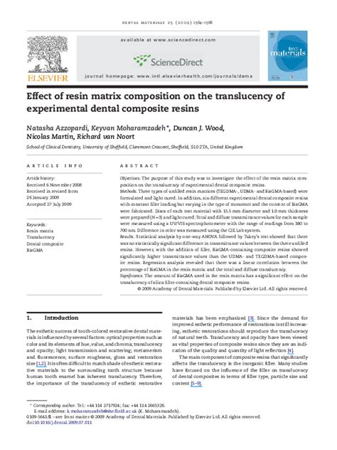 Pdf Effect Of Resin Matrix Composition On The Translucency Of