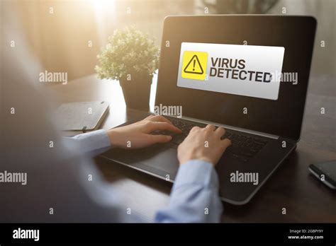 Virus Detected Warning Message On Screen Cyber Security Breach Data Protection Internet And