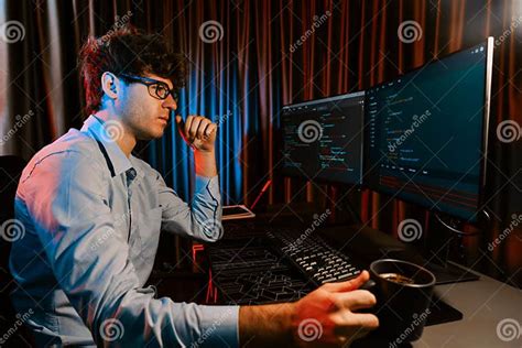 It Developer Thinking Online Software And Holding Coffee Cup Gusher