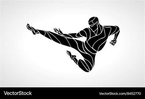 Martial Arts Jump Kick Silhouette Karate Fighter Vector Image
