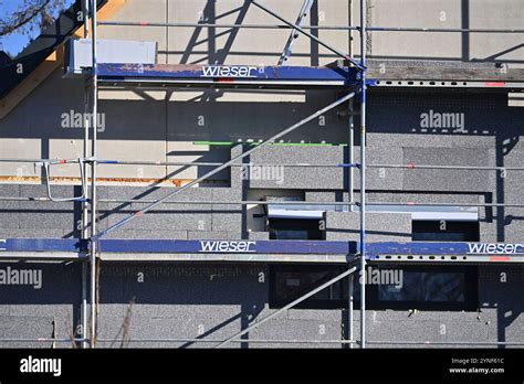 Munich Deutschland 25th Nov 2024 Facade Insulation On A New Building Energy Efficient