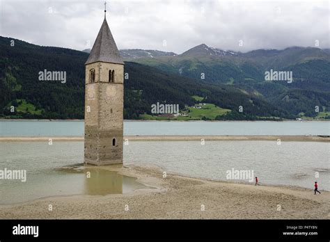 Church Under Water Drowned Village Mountain Landscape And Peaks In