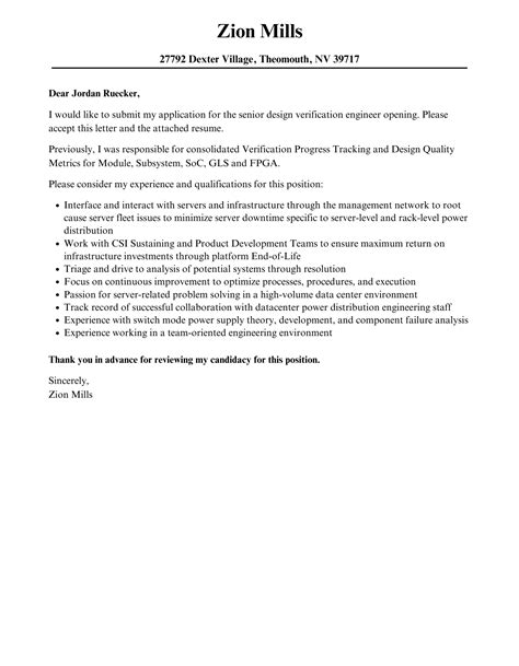 senior design verification engineer cover letter velvet jobs