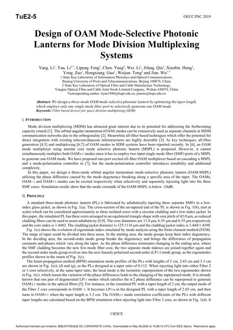 Pdf Design Of Oam Mode Selective Photonic Lanterns For Mode Division