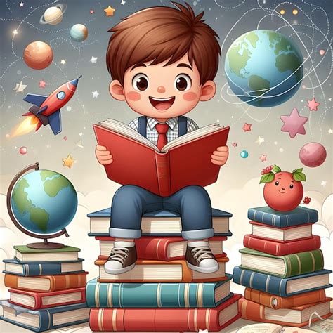 Premium Photo A Cheerful Girl Is Reading A Book And Sitting On A Pile