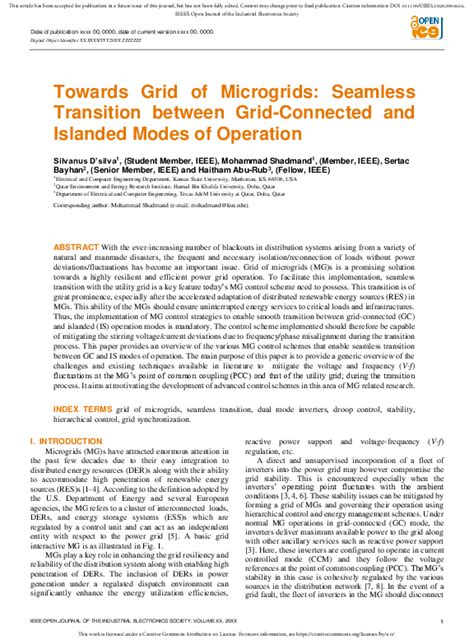 Pdf Towards Grid Of Microgrids Seamless Transition Between Grid