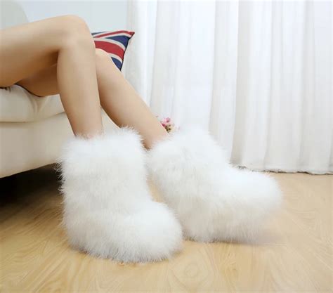 Ostrich Hair Snow Boots Women Winter Warm Fur Plush 2018 Fluffy Fashion