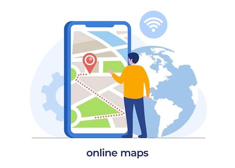 Premium Vector Online Maps Technology Man With A Smartphone Digital