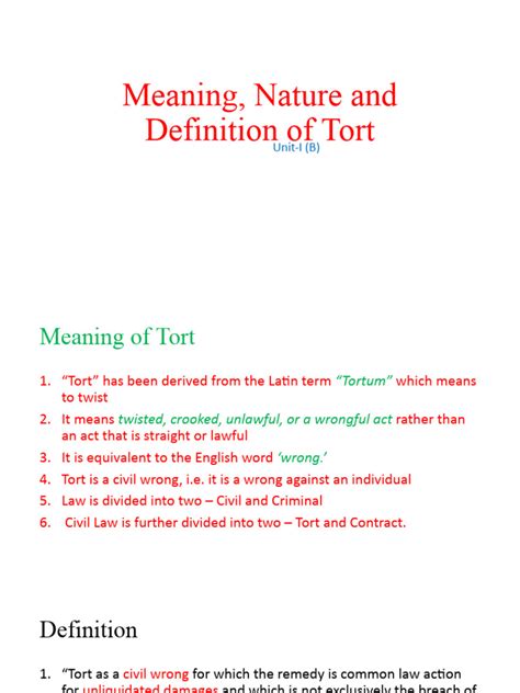Meaning Nature And Definition Of Tort Pdf Law