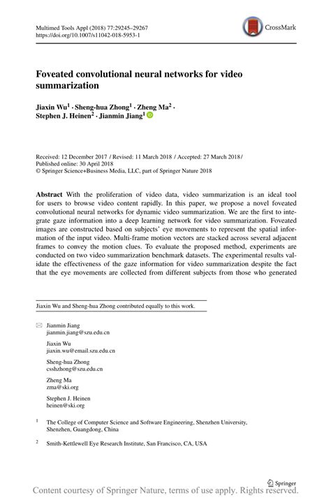 Foveated Convolutional Neural Networks For Video Summarization Request Pdf