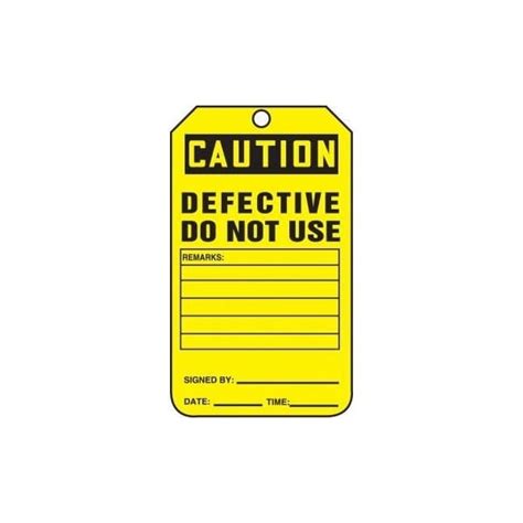 Accuform Safety Tags Caution Defective Do Not Use 5 75in X 3 25in Rp