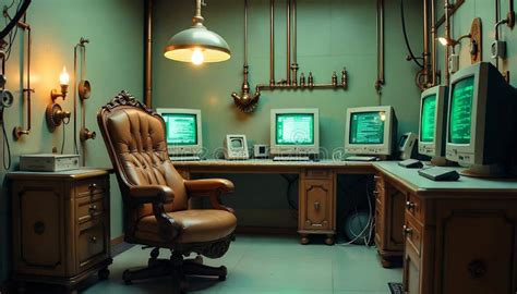 Retro Data Center Interior With Vintage Computers And Classic Design