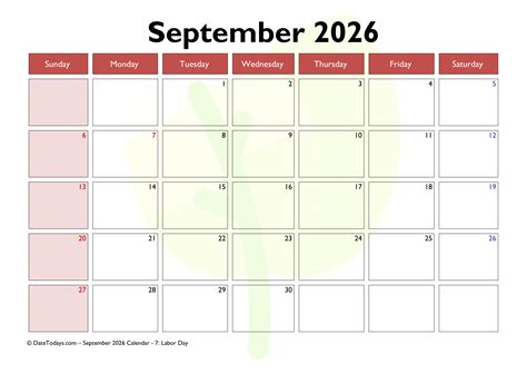 September 2026 Calendar Printable Pdf With Holidays