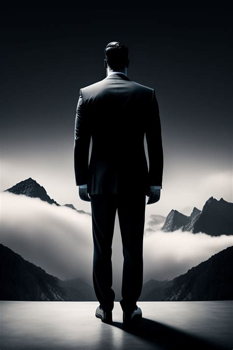 Lexica Man In Suit Standing At The Foot Of A Mountain Looking Up