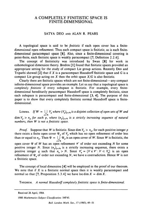 Pdf A Completely Finitistic Space Is Finite Dimensional