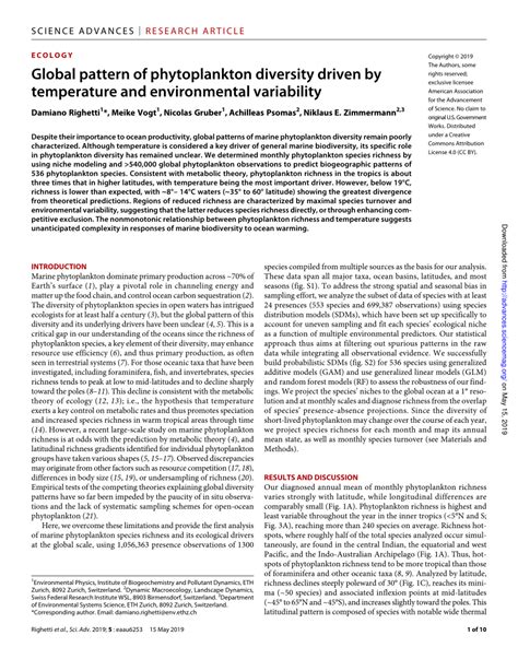 Pdf Global Pattern Of Phytoplankton Diversity Driven By Temperature And Environmental Variability