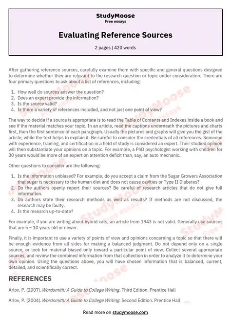 Evaluating Reference Sources Free Essay Example