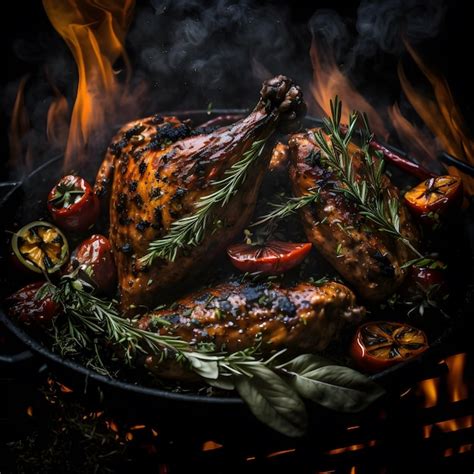 Premium Photo Photo Grilled Chicken Wings On The Flaming Grill With