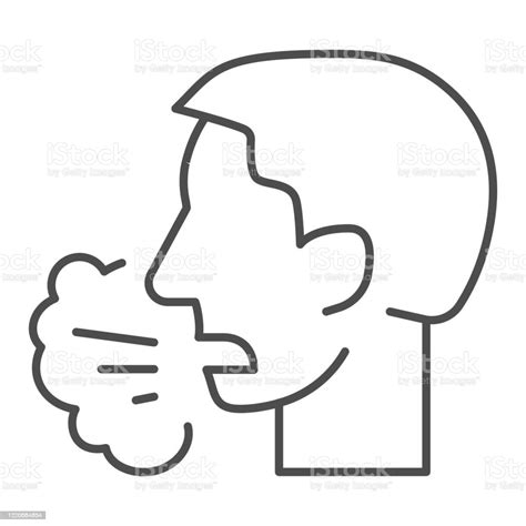 재채기 또는 기침 사람 얇은 라인 아이콘 바이러스 감염 확산 기호 흰색 배경에 윤곽 스타일 그림 모바일 개념 및 웹 디자인에 대한 코로나 바이러스 전송 기호 벡터 0명에