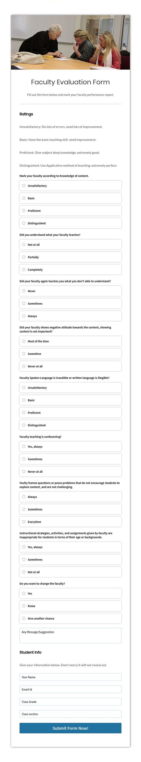 Faculty Evaluation Form For Coaching Colleges And Schools Formget