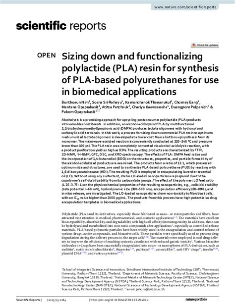 Pdf Sizing Down And Functionalizing Polylactide Pla Resin For Synthesis Of Pla Based