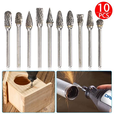 10pcs Tungsten Carbide Burrs Set Tsv Steel Solid Carbide Rotary Files