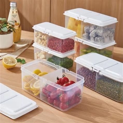 Stysol Plastic Fridge Storage Boxes With Lid And Partition Space Saver Multi Section Bins