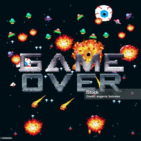 게임 오버 픽셀 아트 8 비트 게임 디자인 게임 디자인을 위한 픽셀 아트 게임 참가자의 손실 벡터 Brand Name Video Game에 대한 스톡 벡터 아트 및 기타