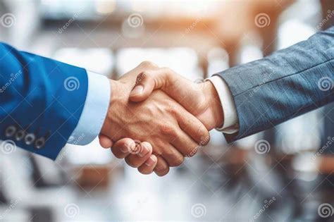 Two Businessmen Shake Hands In A Modern Office Setting Signifying A