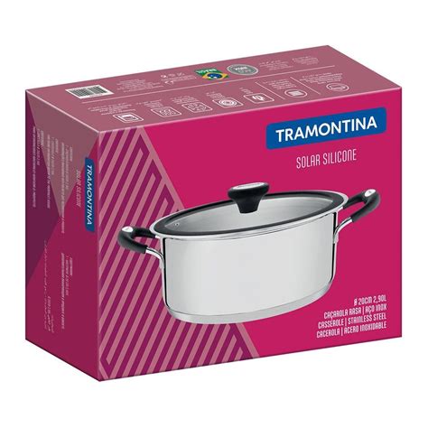 Caçarola Rasa Tramontina Solar Silicone em Aço Inox Fundo Triplo 20