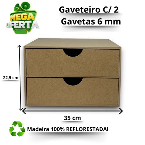 Gaveteiro Organizador 2 Gavetas Mdf Cru Multiuso Shopee Brasil
