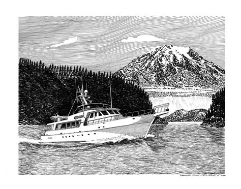 85 Nordlund Yacht Passing Mt Rainier Drawing By Jack Pumphrey Fine