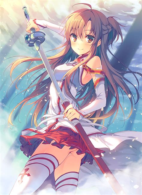 Safebooru 1girl Asuna Sao Bare Shoulders Breasts Brown Eyes Brown
