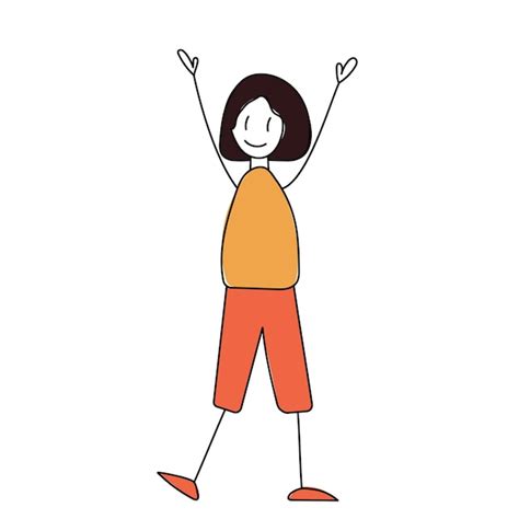 Mujer Se Regocija Simple Figurita Vector Vector Premium