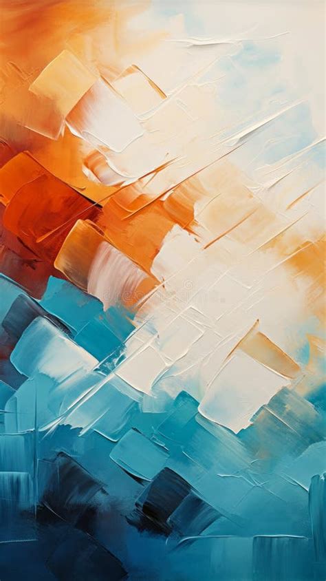 Overlapping Paper Layers In Abstract Oil Art Closeup Of Rough Blue Orange Texture Stock