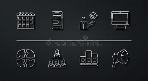 Set Line Calendar Piece Of Puzzle Computer Monitor Ranking Star