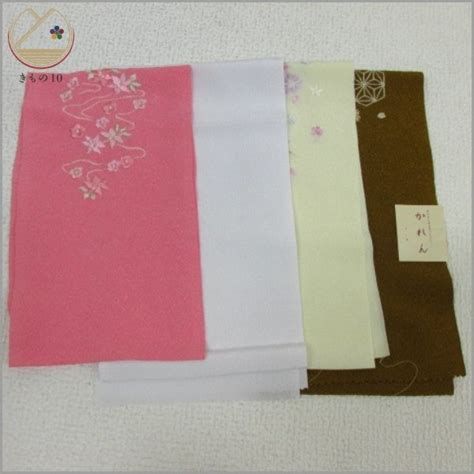 Yahooオークション 着物10 1円 化繊 縮緬 刺繍半衿 まとめて 四点