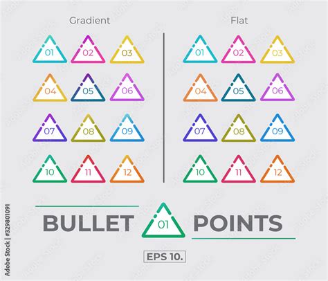 Colorful Gradient And Flat Triangle Icon Bullet Points Set Collection