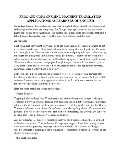 Pros And Cons Of Using Machine Translation Applications As Learners Of