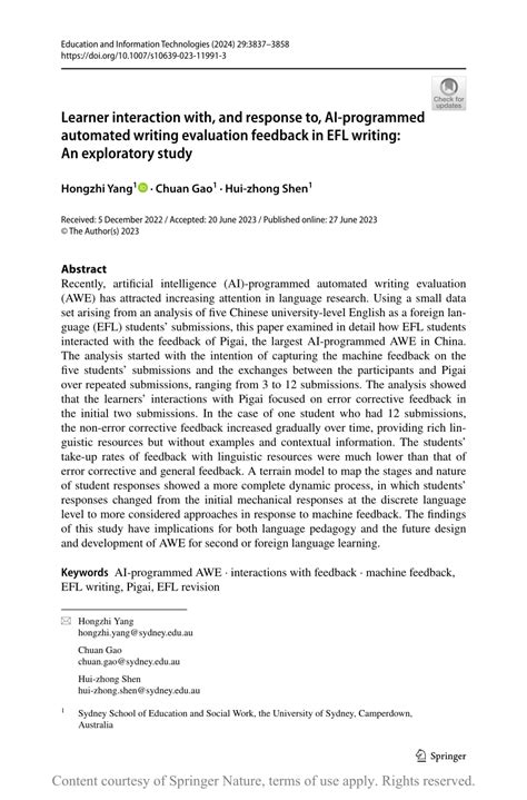Pdf Learner Interaction With And Response To Ai Programmed Automated Writing Evaluation