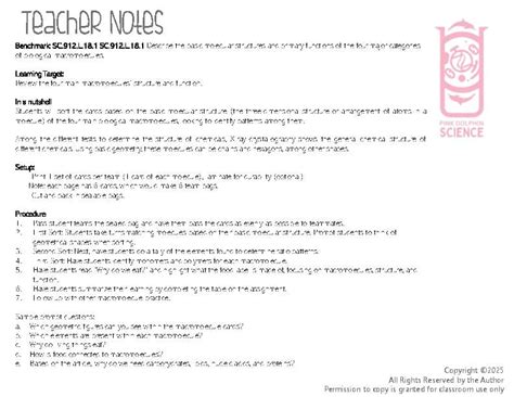 Macromolecules Basic Molecular Structure Sorting Activity Tpt
