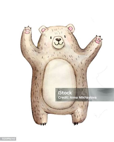 귀여운 수채화 곰 아기 옷에 대 한 좋은 고립 된 그림 인쇄 어린이 인사말 카드 수채화에 대한 스톡 벡터 아트 및 기타 이미지