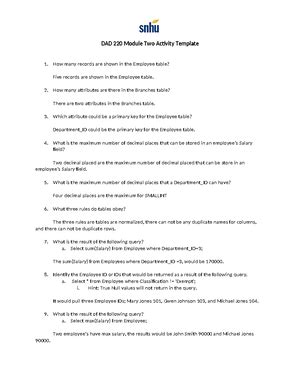 Major Activity Create A Database DAD Module Three Major Activity Template Overview