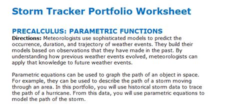 Storm Tracker Portfolio Worksheet Precalculus