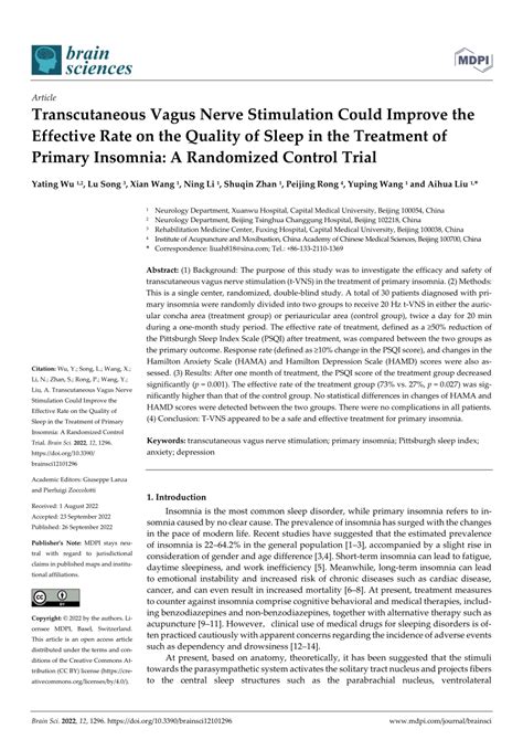 Pdf Transcutaneous Vagus Nerve Stimulation Could Improve The