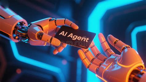 Ai Interaction Cybernetic Hand Sharing Visiting Card To Robotic Hand Stock Illustration